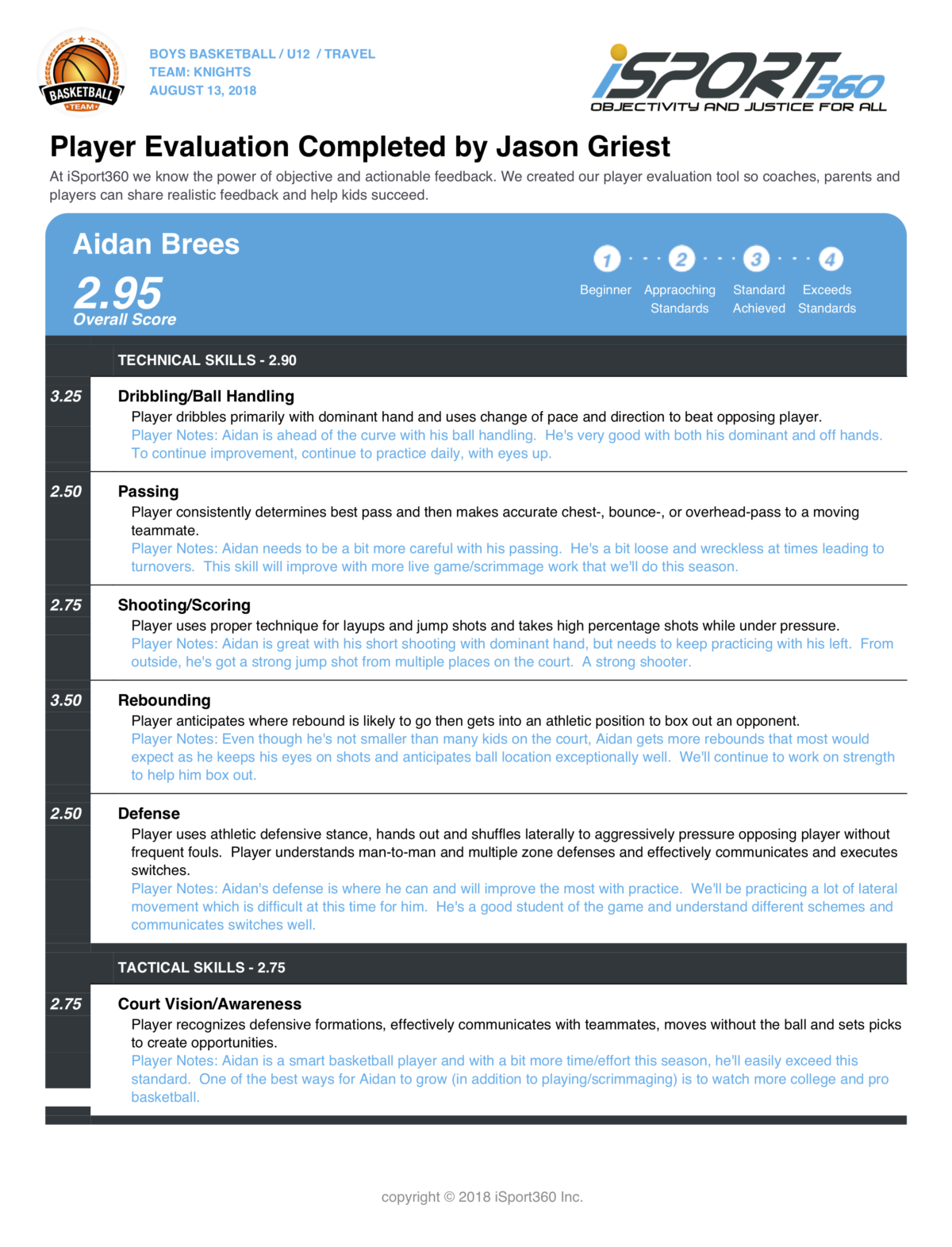 Demo Evaluation Tool - iSport360